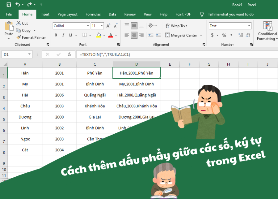 Làm thể nào để thêm dấu phẩy giữa các số, ký tự trong Excel nhanh chóng – ModunComputer